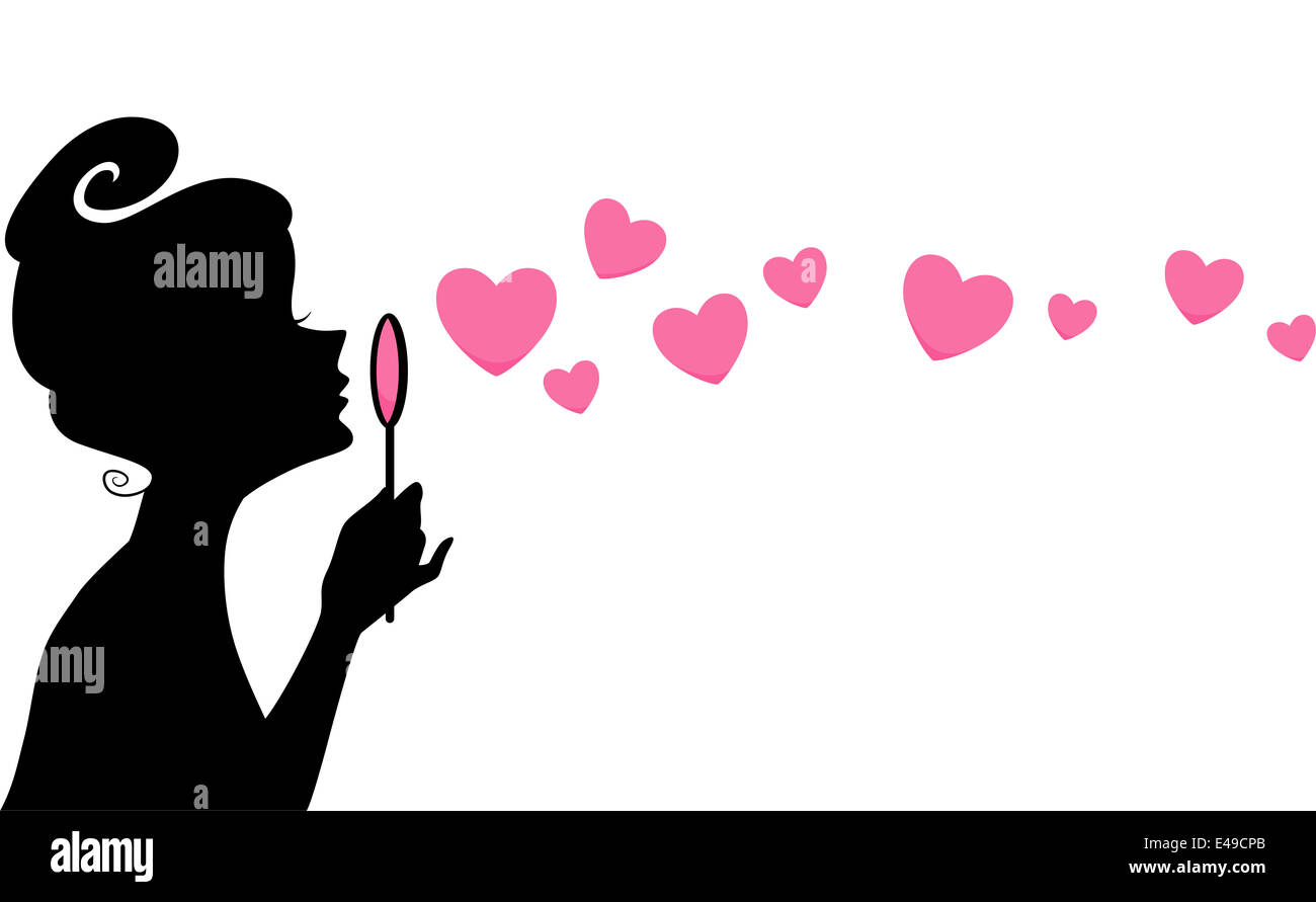 Illustration Featuring the Silhouette of a Girl Blowing Heart-Shaped ...