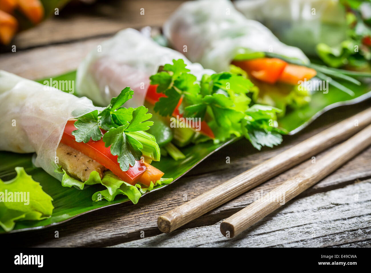 Rice paper wrapped chicken hi-res stock photography and images - Alamy