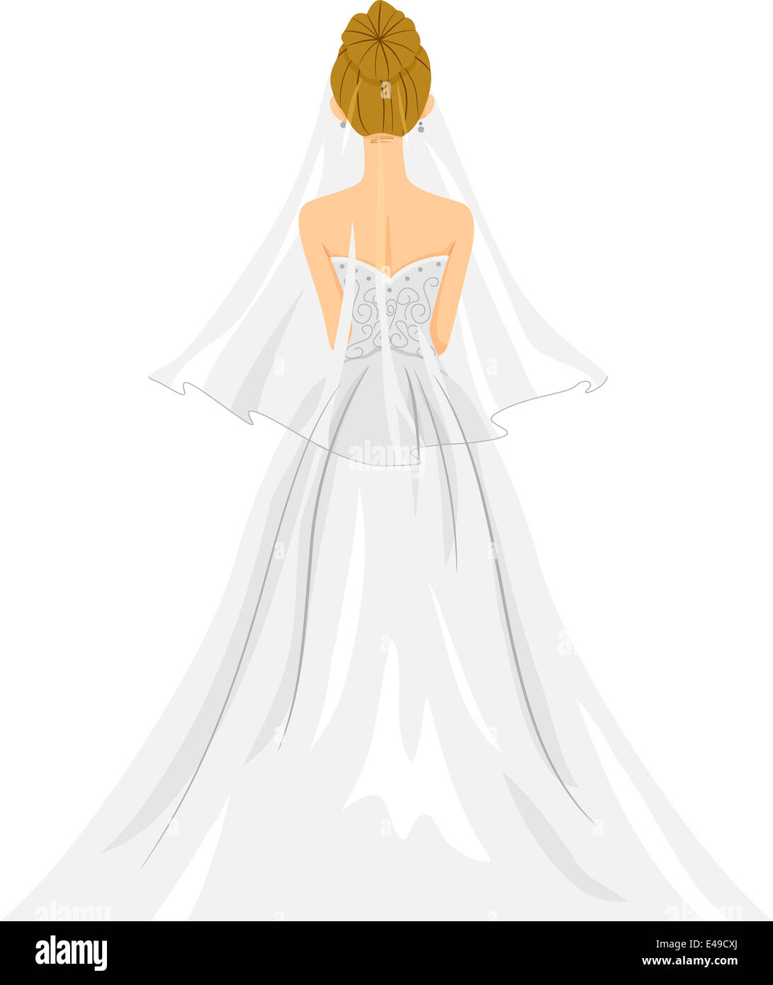 Back View Illustration of a Lovely Bride in Her Wedding Gown Stock ...