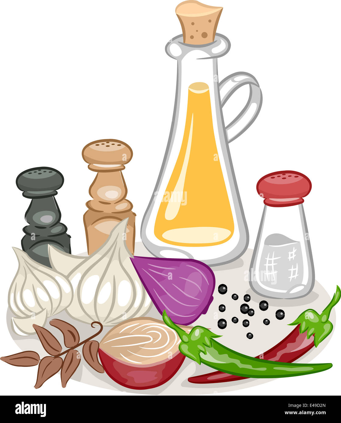 Illustration Featuring a Variety of Spices and Condiments Stock Photo ...