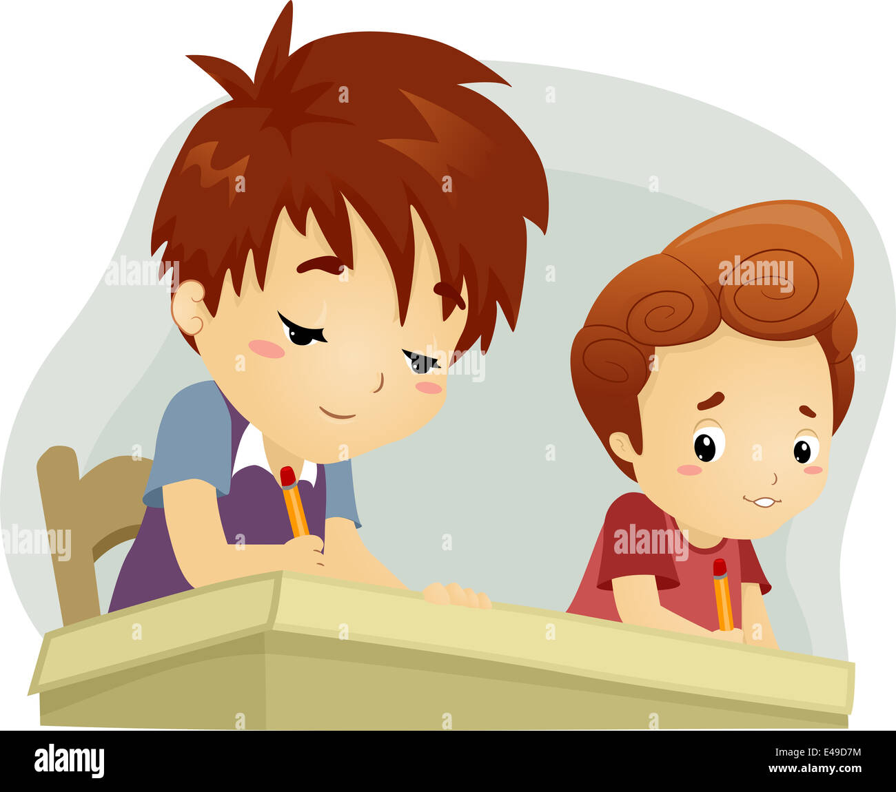 Illustration of a Little Boy Trying to Copy His Seatmate's Answers ...