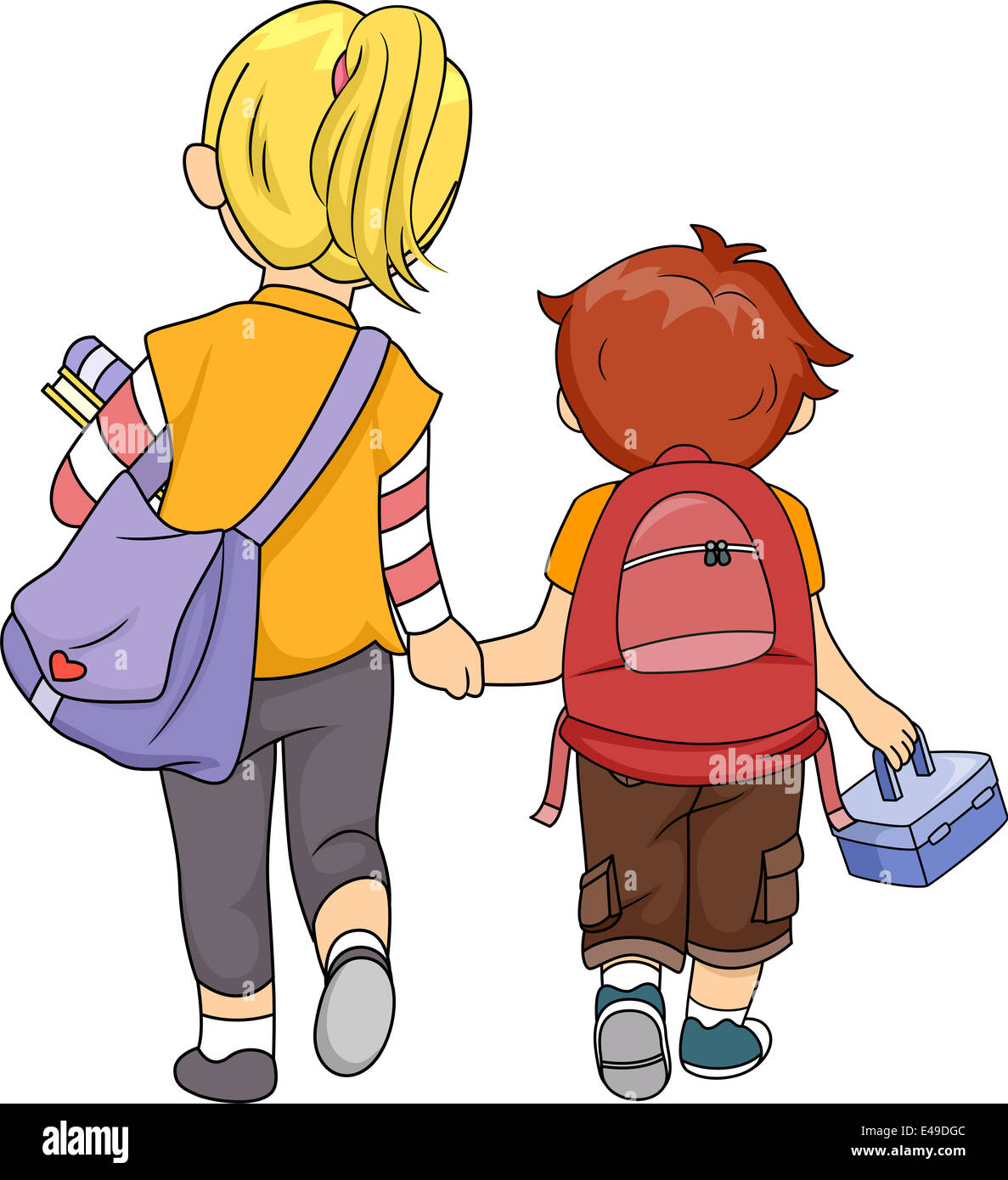 Illustration of a Big Sister Walking Home with Her Little Brother Stock ...