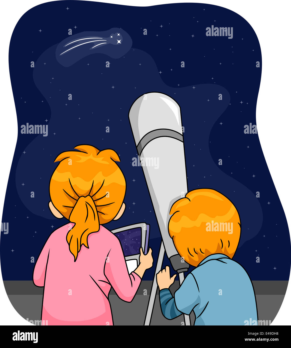 Illustration of Kids Using a Telescope to Observe a Comet Stock Photo ...