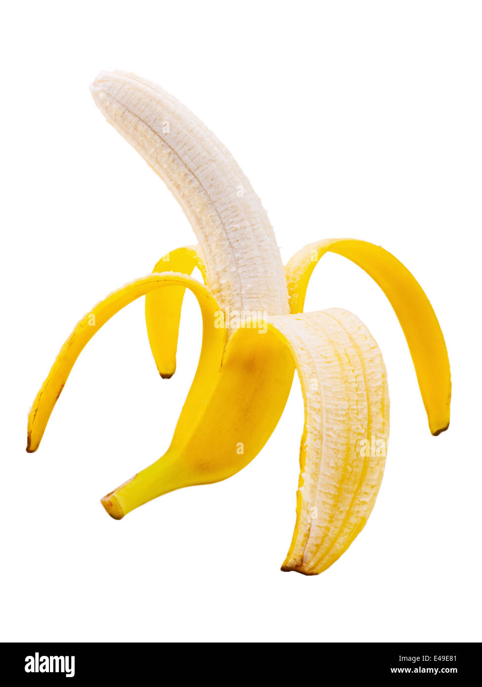 Open banana isolated on white background. Closeup Stock Photo - Alamy
