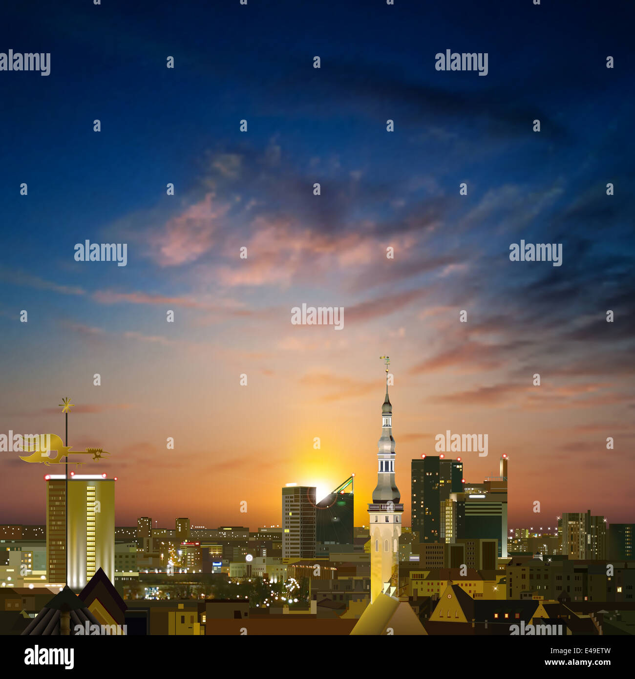 abstract nature background with panorama of Tallinn and sunset Stock ...