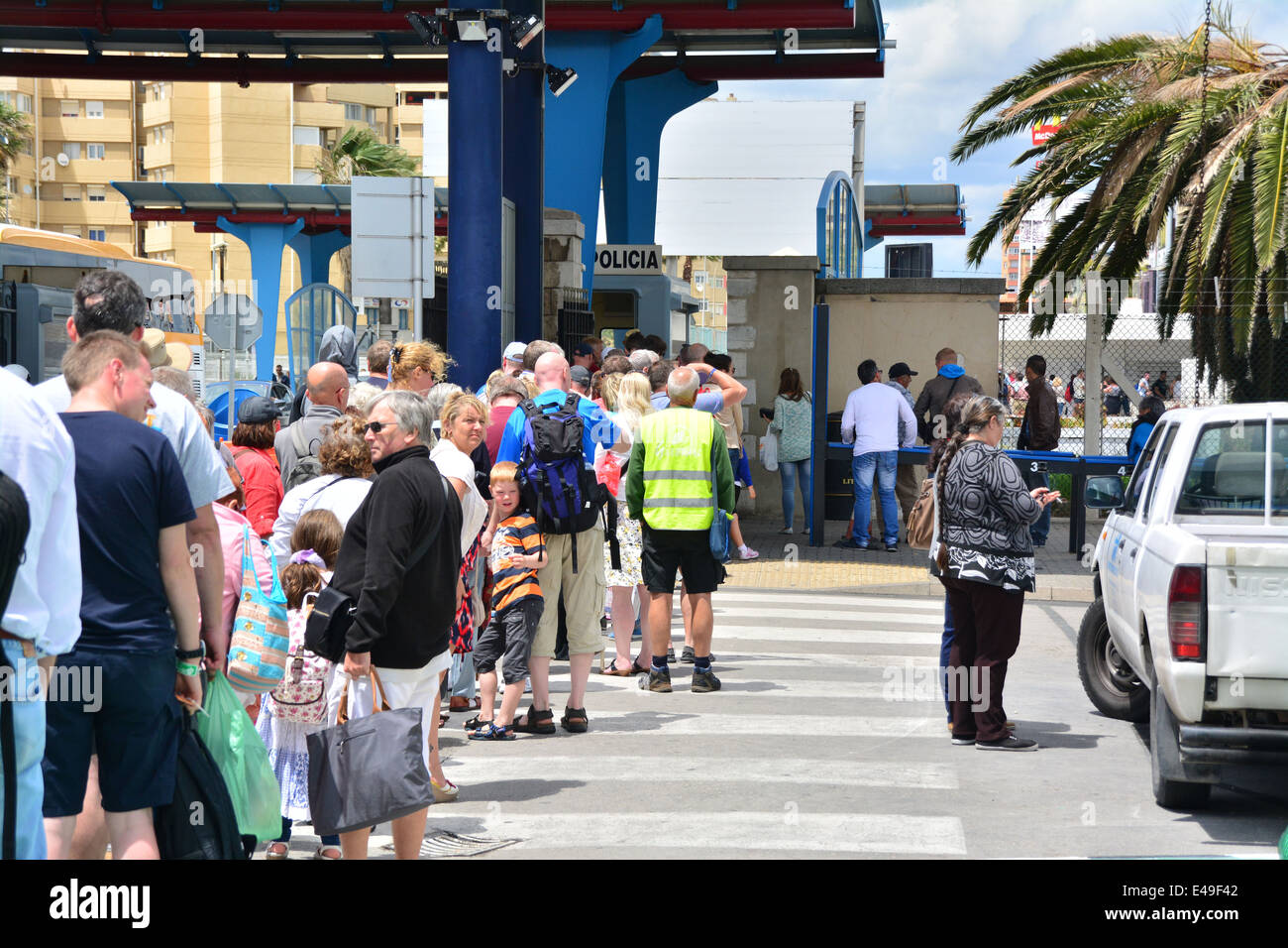 Land border queue at the Gibraltar to Spain land border created by ...