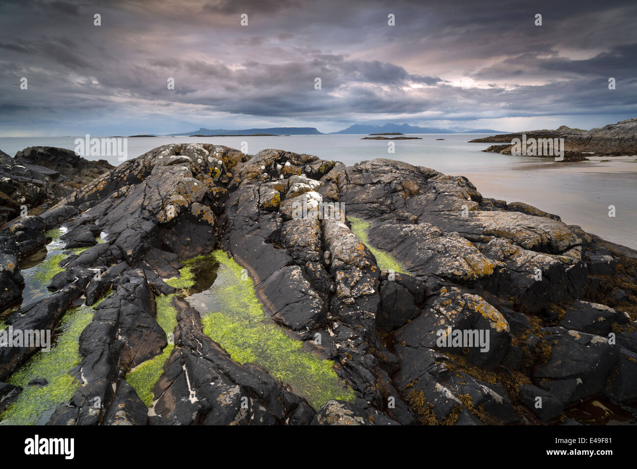 The isles of Eigg and Rhum from Camusdarach Beach, Arisaig, Scotland ...