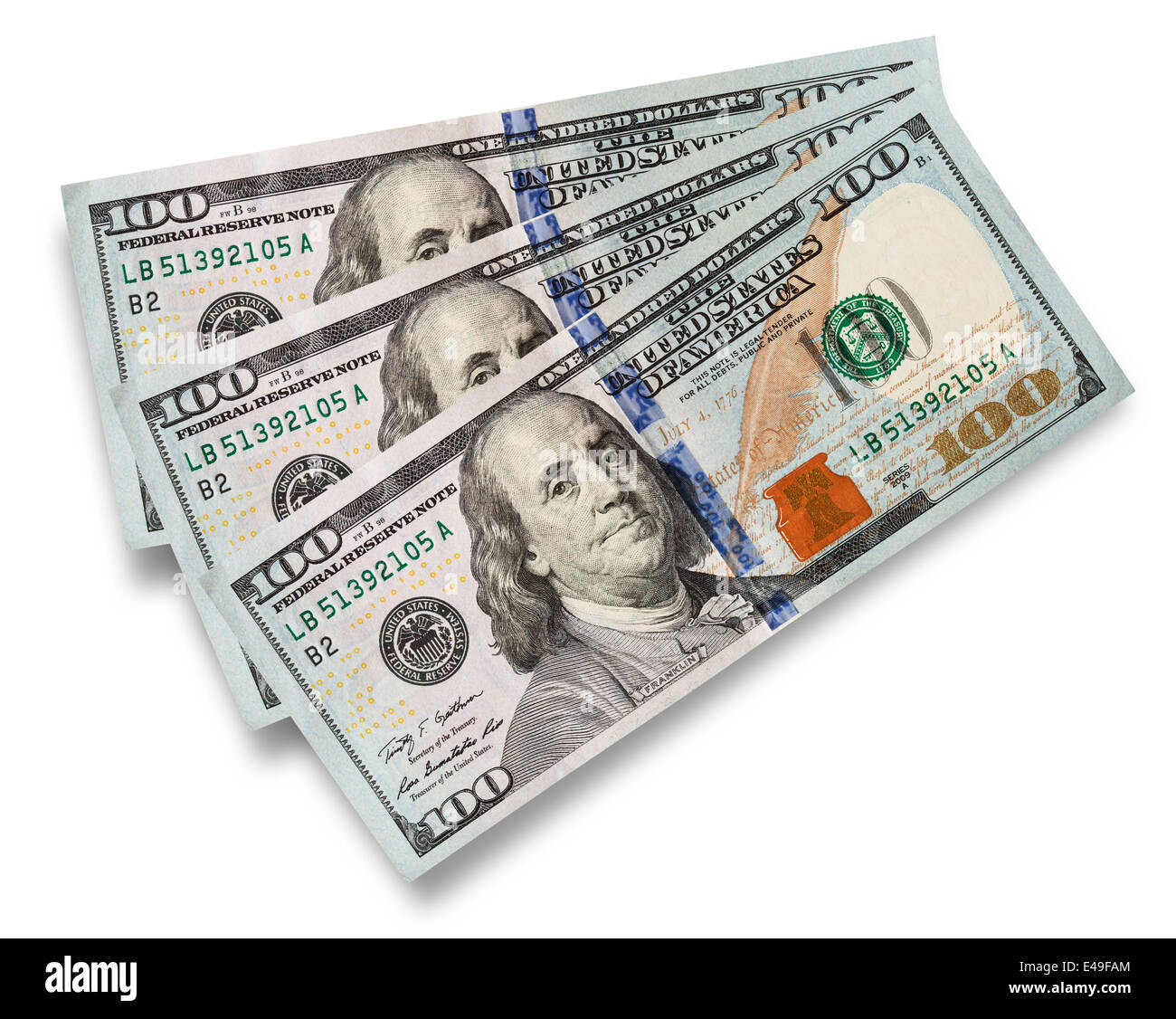 100 dollars isolated on white bacground. Clipping Path Stock Photo - Alamy