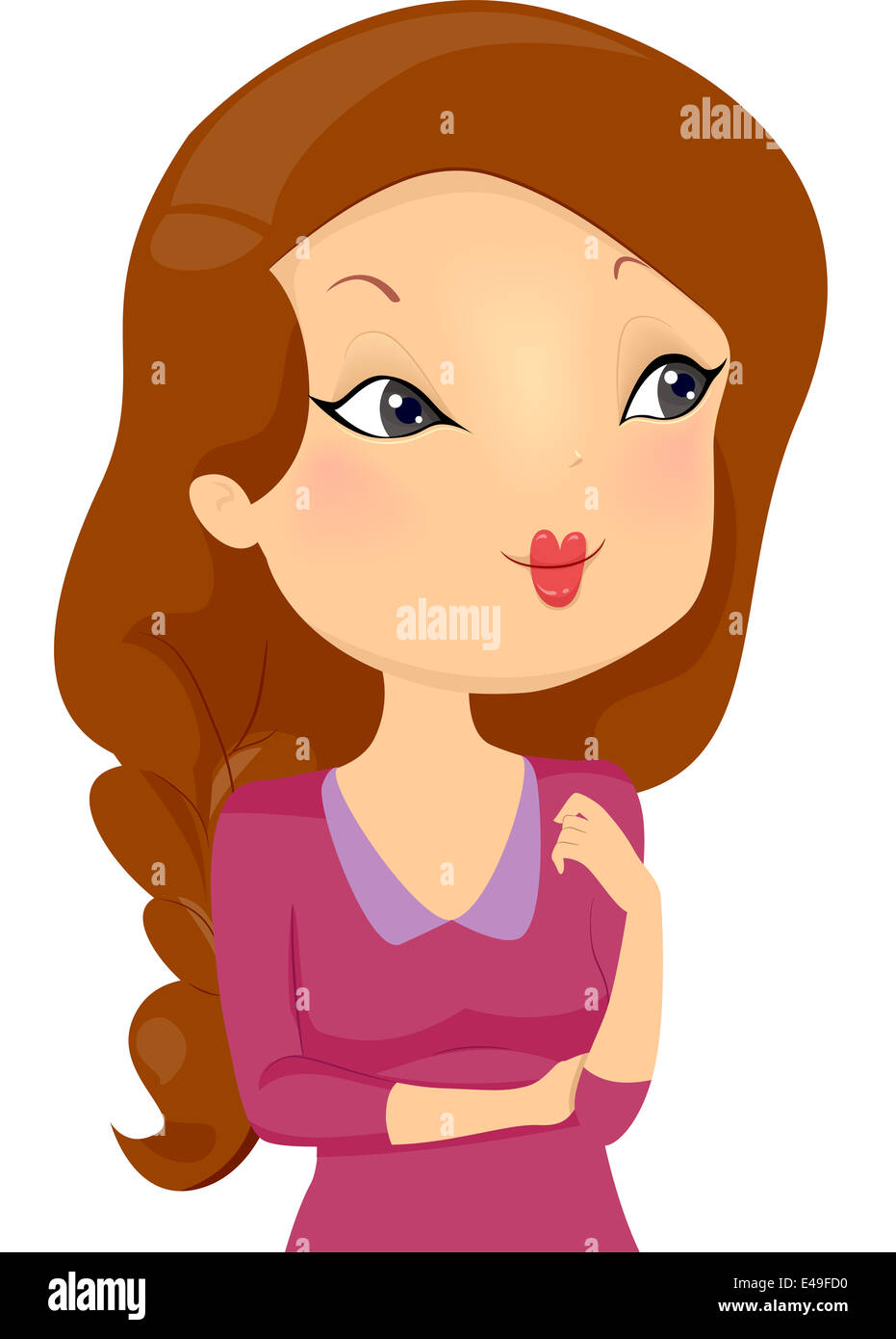 Illustration of a Pretty Girl Looking to Her Left Stock Photo - Alamy