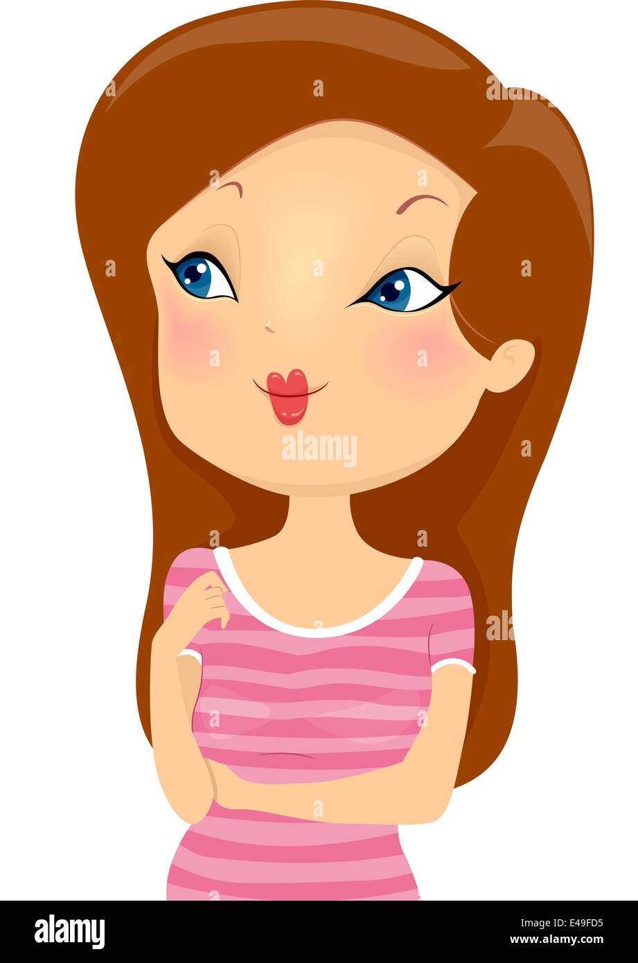 Illustration of a Beautiful Girl Looking to Her Right Stock Photo - Alamy