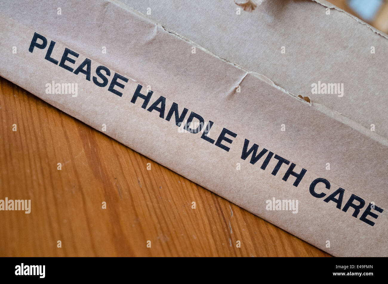 Section of package warning how to handle in transit Stock Photo - Alamy