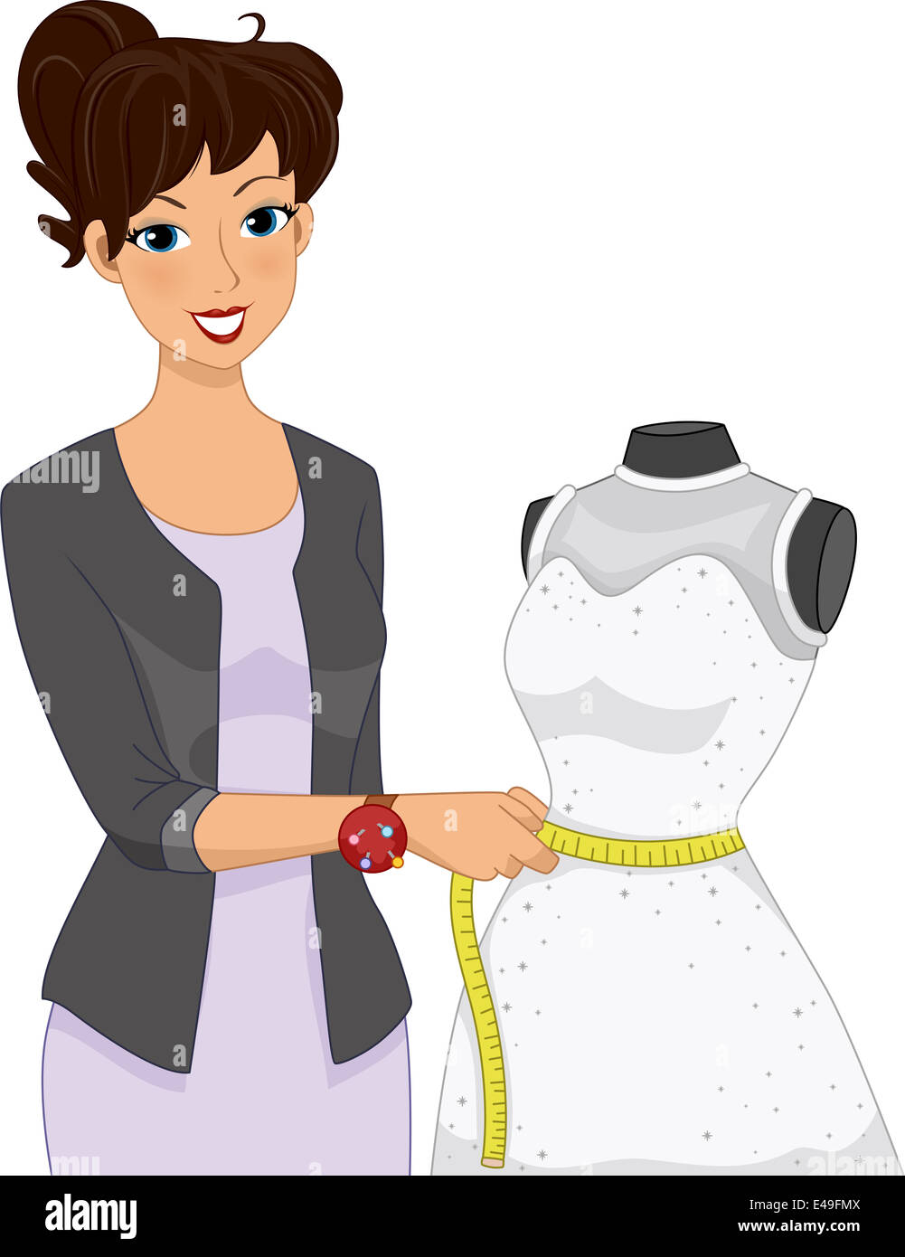 Illustration of a Girl Taking the Measurements of a Dress Placed on a ...