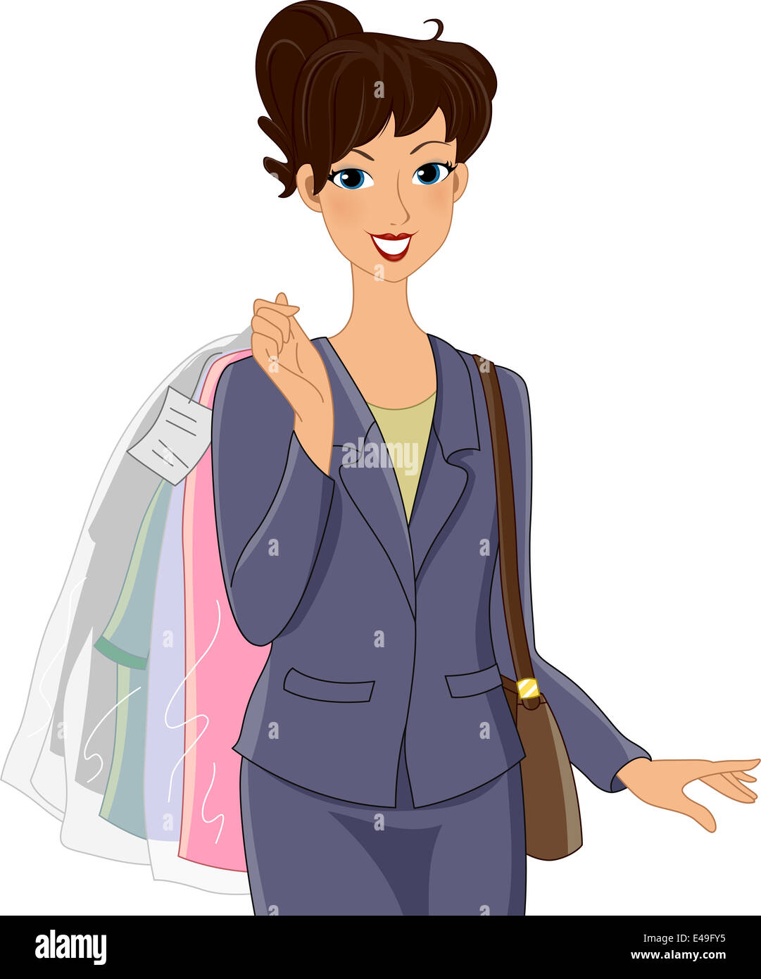 Illustration of a Girl in an Office Attire Carrying Clothes She Picked ...