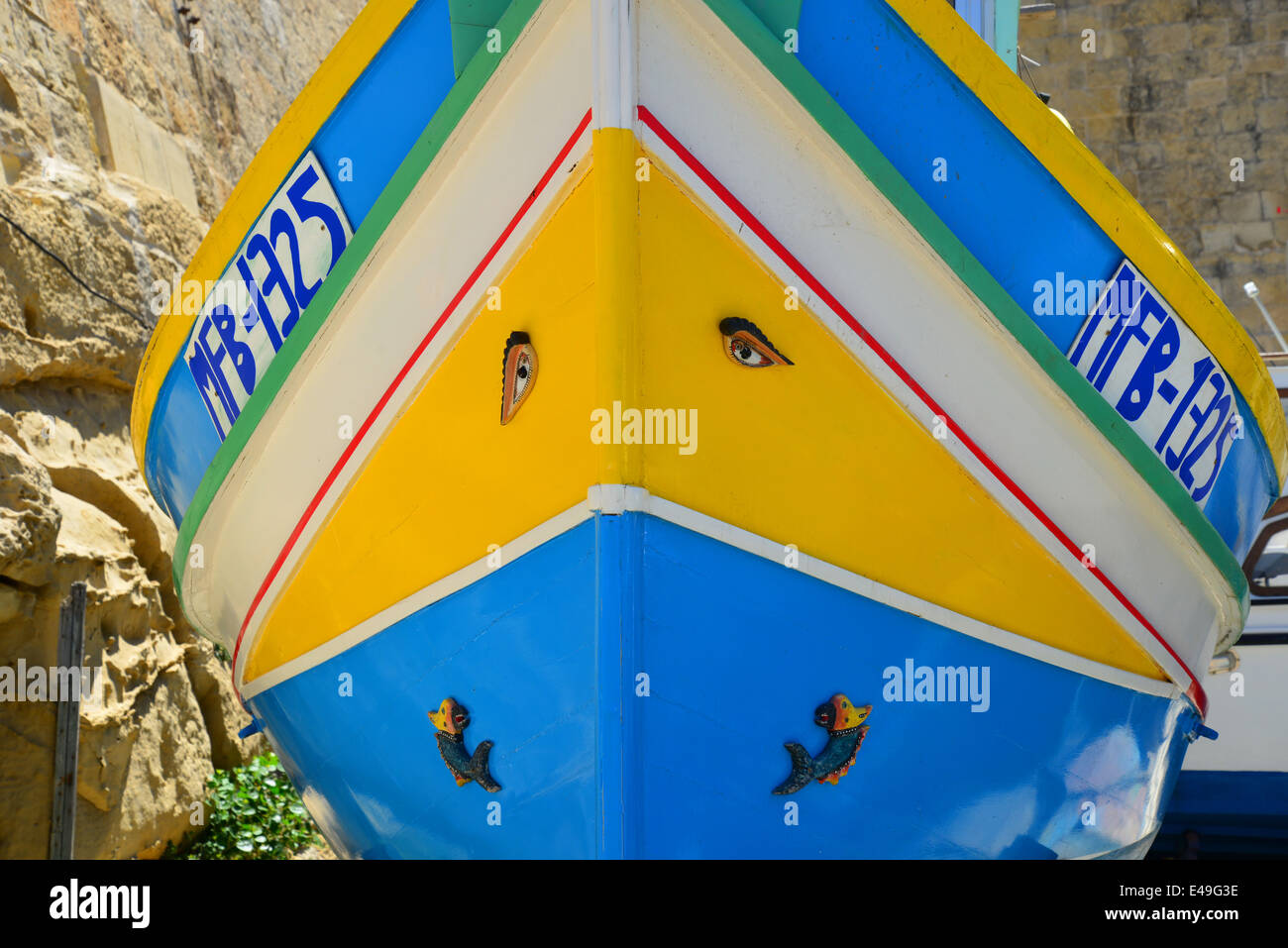Colourful Luzzu boat in harbour, Valletta (Il-Belt Valletta), Southern ...