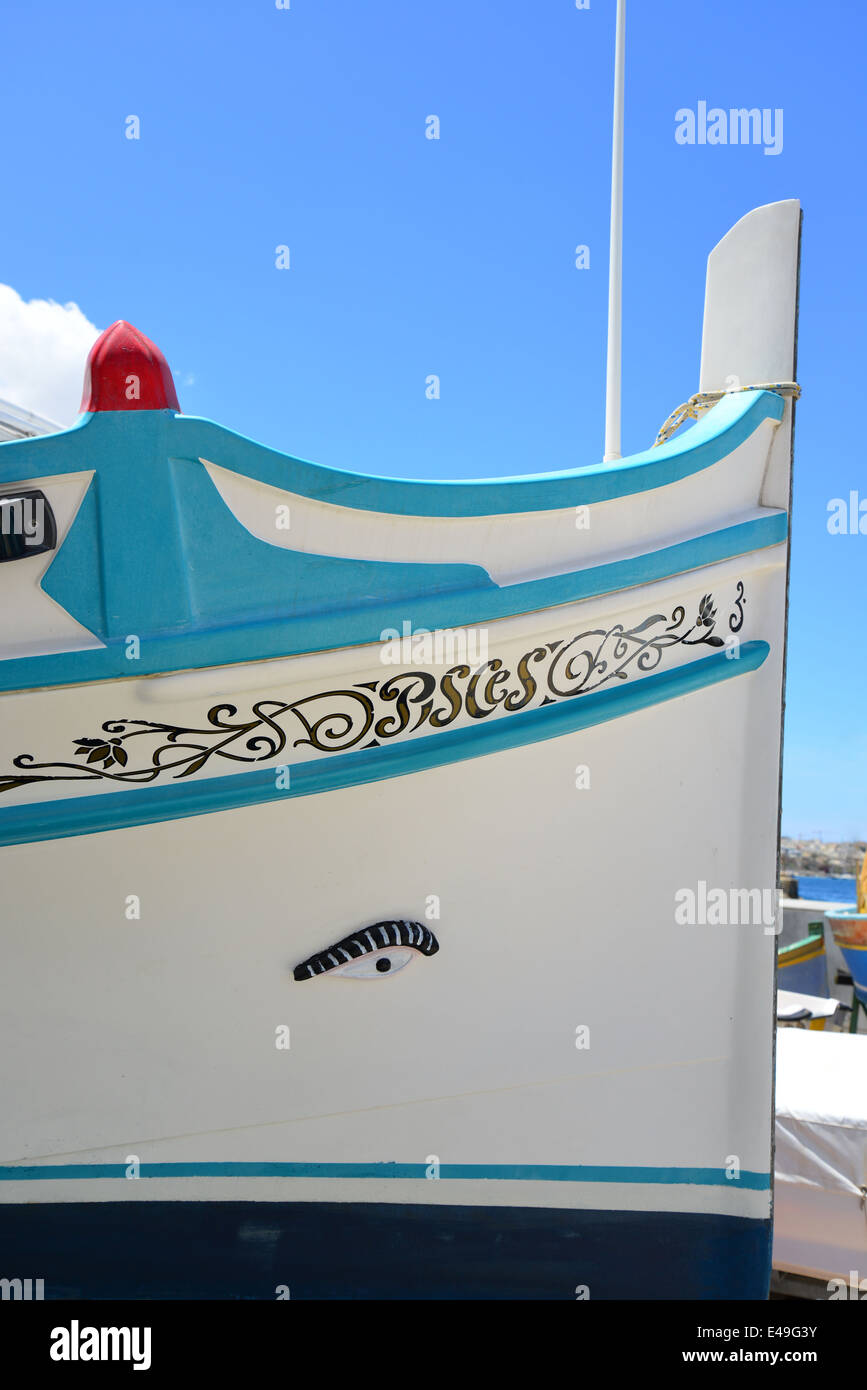 Colourful Luzzu boat in harbour, Valletta (Il-Belt Valletta), Southern ...