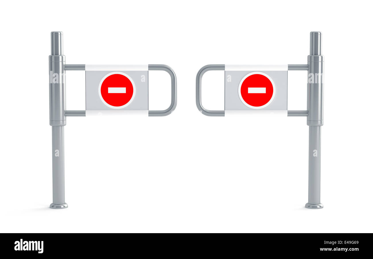 Metal turnstiles with a prohibiting sign Stock Photo - Alamy