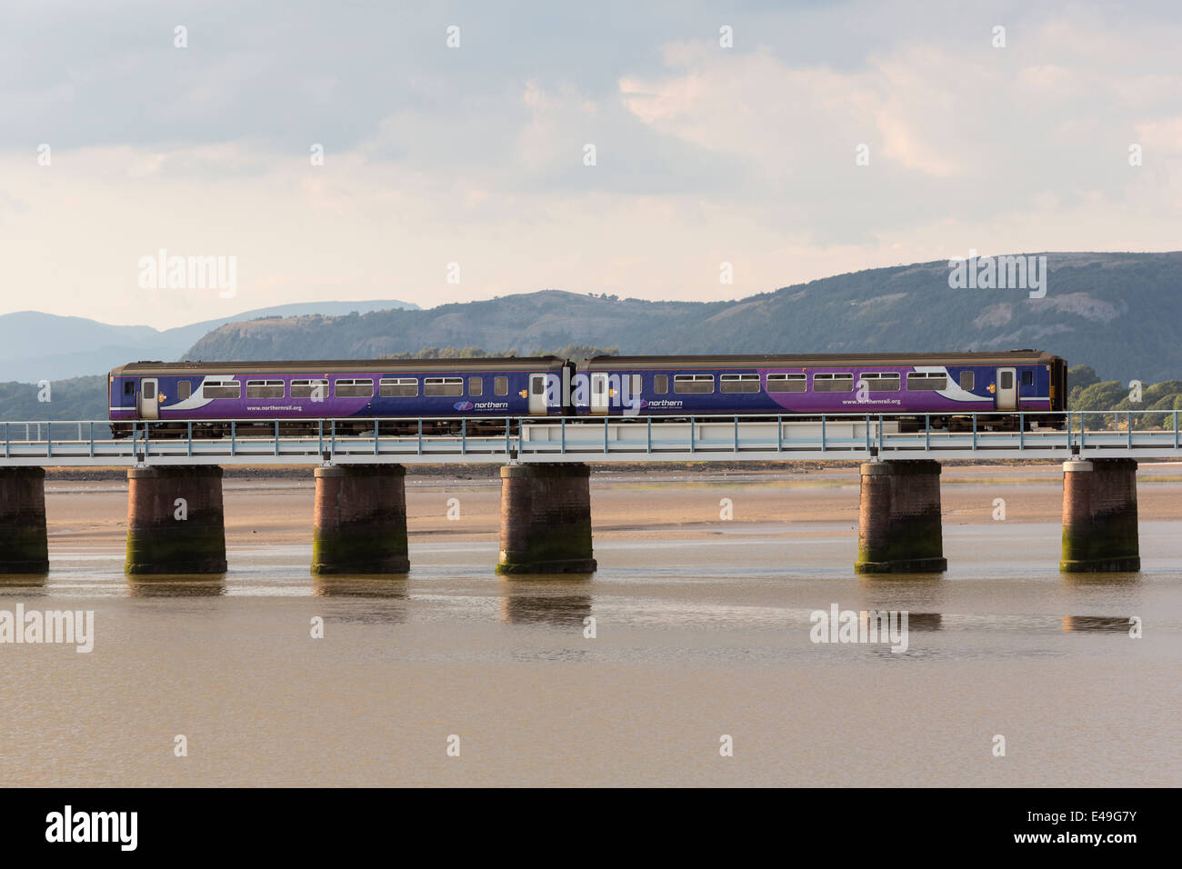 Diesel Multiple Unit (DMU) Class 156 operated by Northern Rail crossing the Kent Viaduct ...