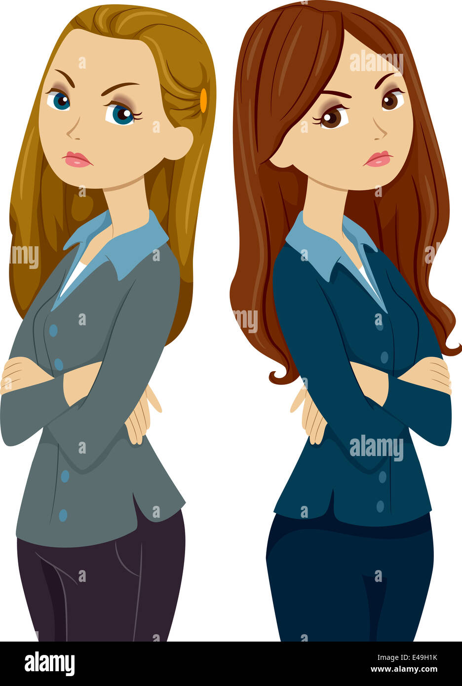 Illustration of Female Co-workers Ignoring Each Other Following an ...