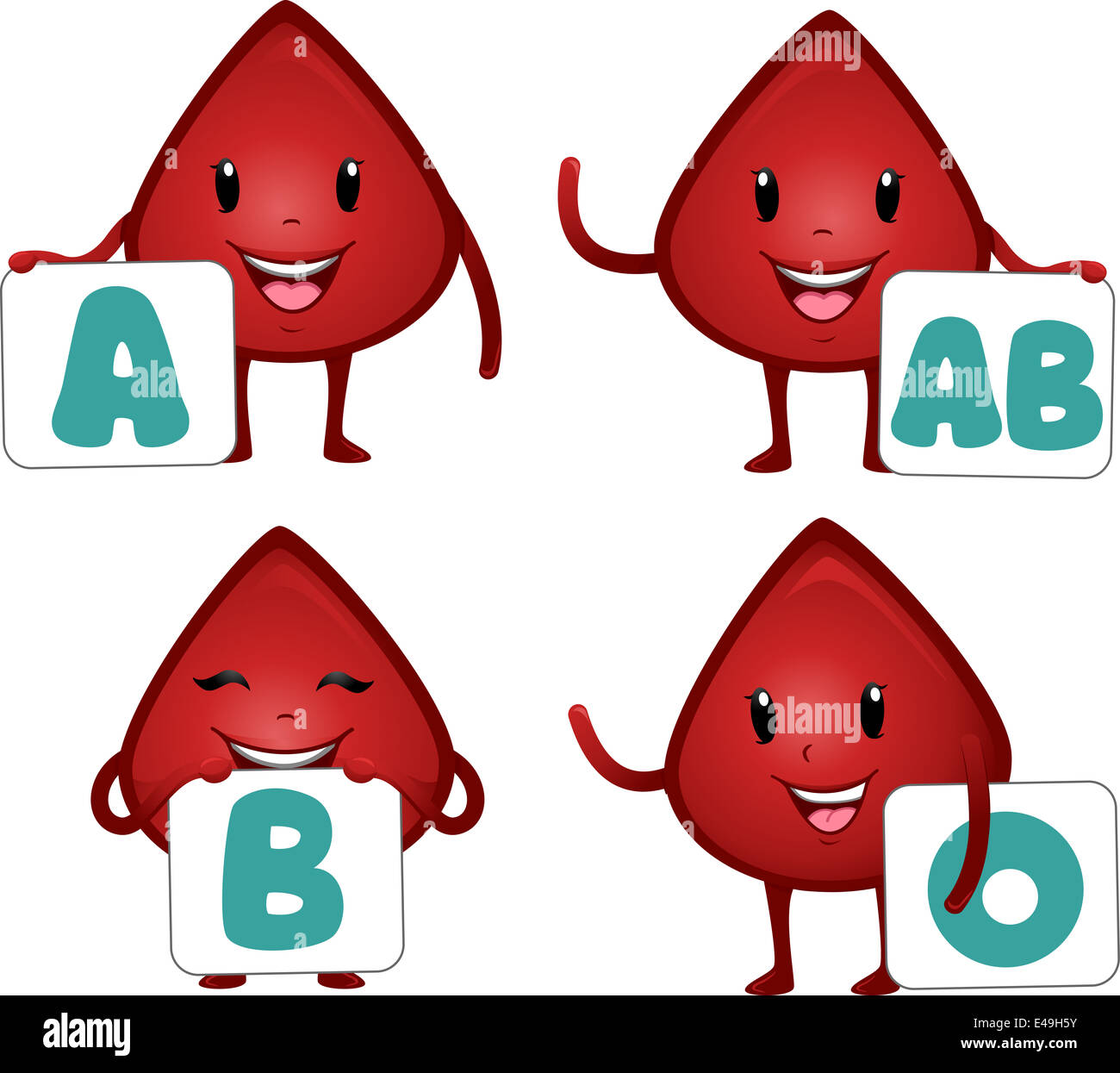 Mascot Illustrations Featuring the Different Blood Types Stock Photo ...