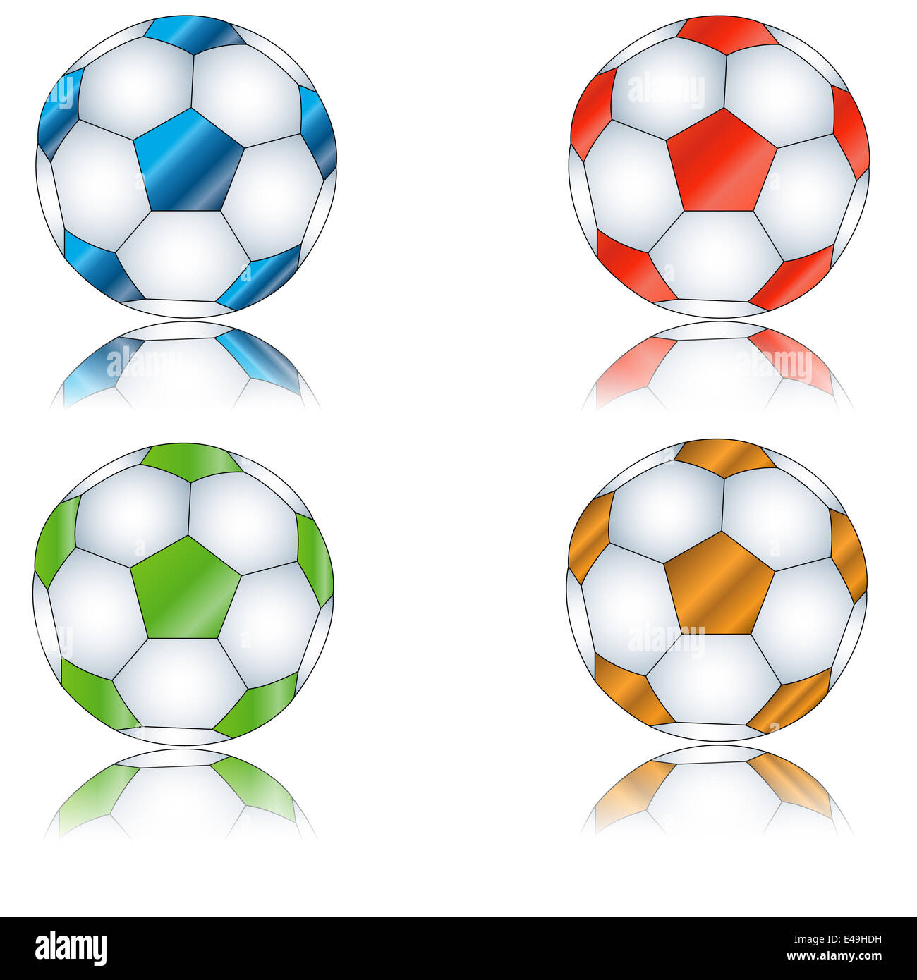 Four multi-colored footballs Stock Photo - Alamy
