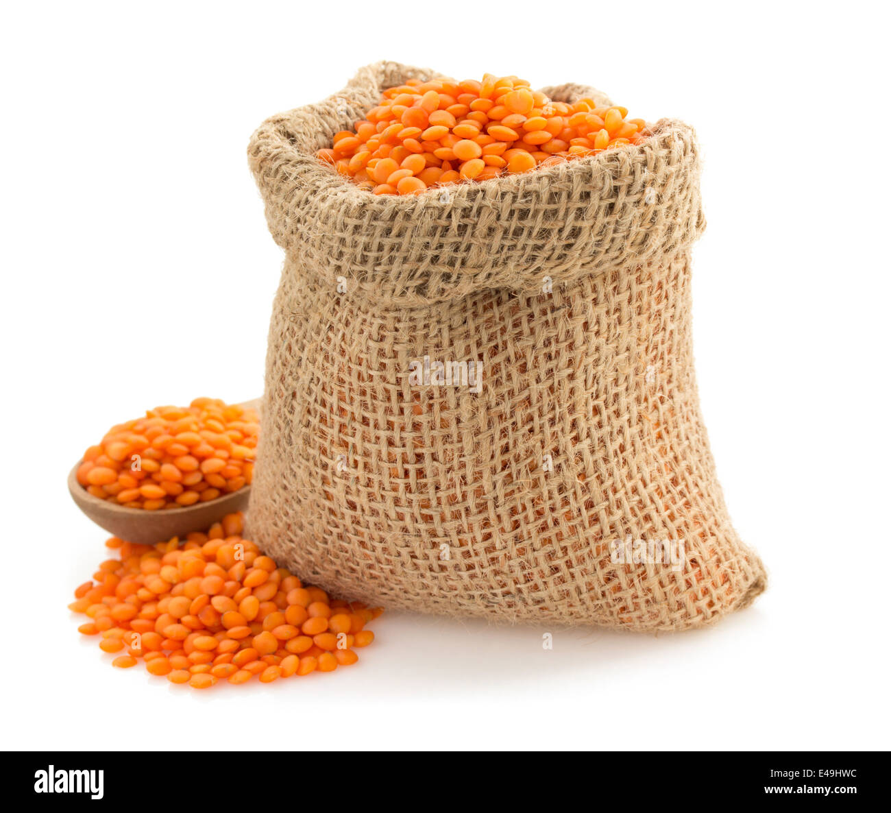 lentil in sack bag on white background Stock Photo - Alamy