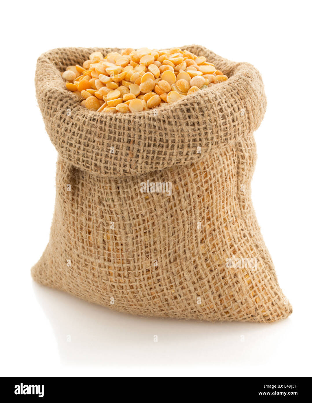 pea grain in sack bag on white background Stock Photo - Alamy