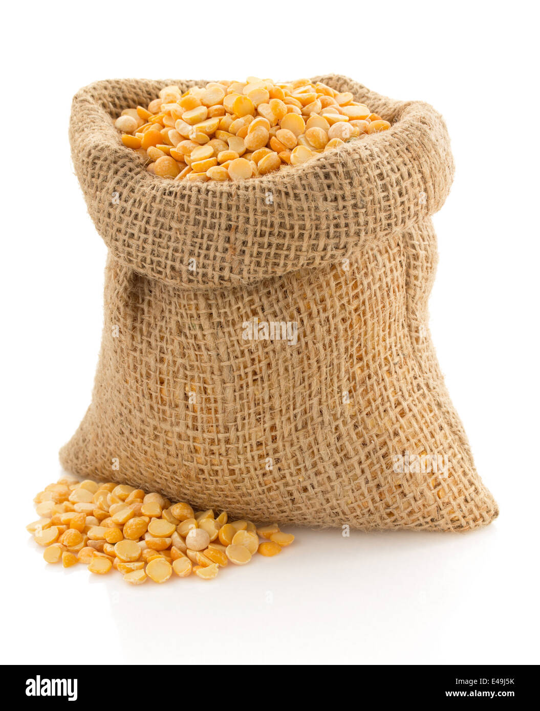 pea grain in sack bag on white background Stock Photo - Alamy