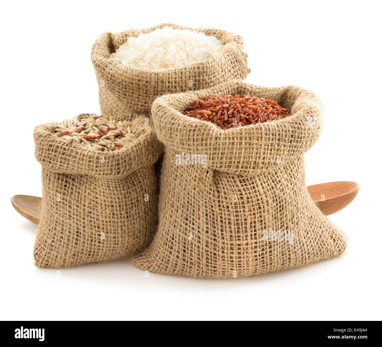 rice in sack bag on white background Stock Photo - Alamy