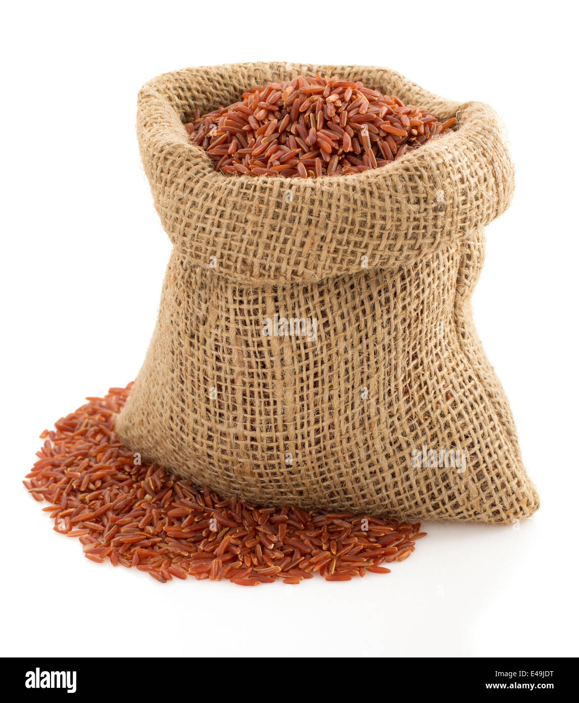 rice in sack bag on white background Stock Photo - Alamy