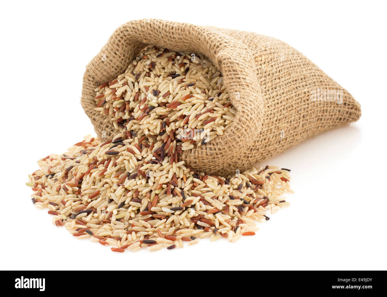rice in sack bag on white background Stock Photo - Alamy