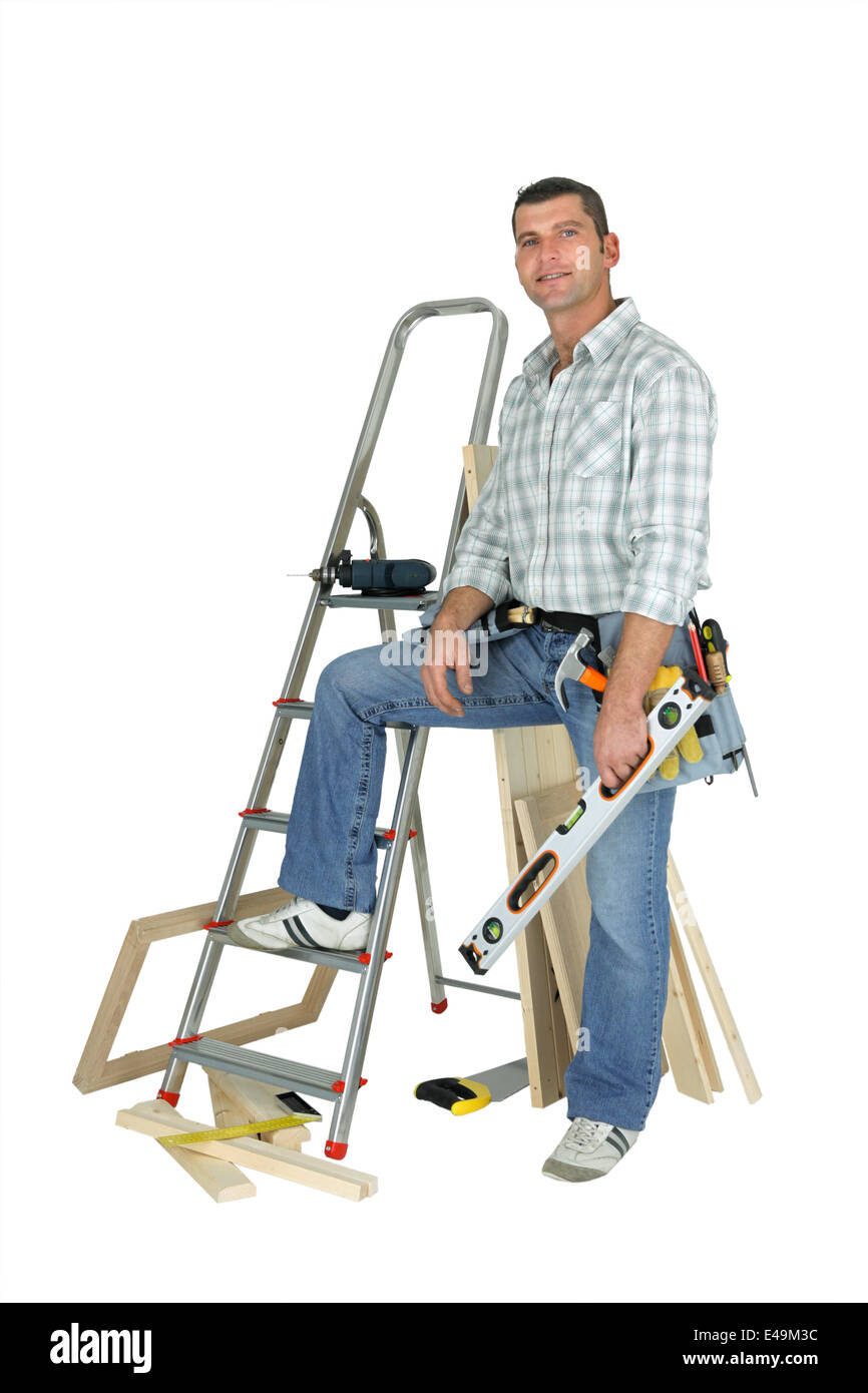 Carpenter portrait male ladder Cut Out Stock Images & Pictures - Alamy