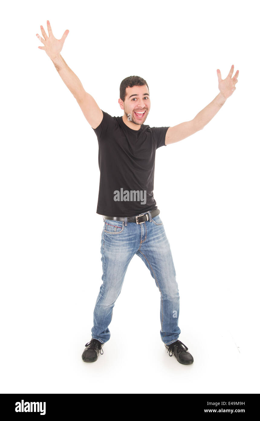 handsome happy guy posing with arms up Stock Photo - Alamy