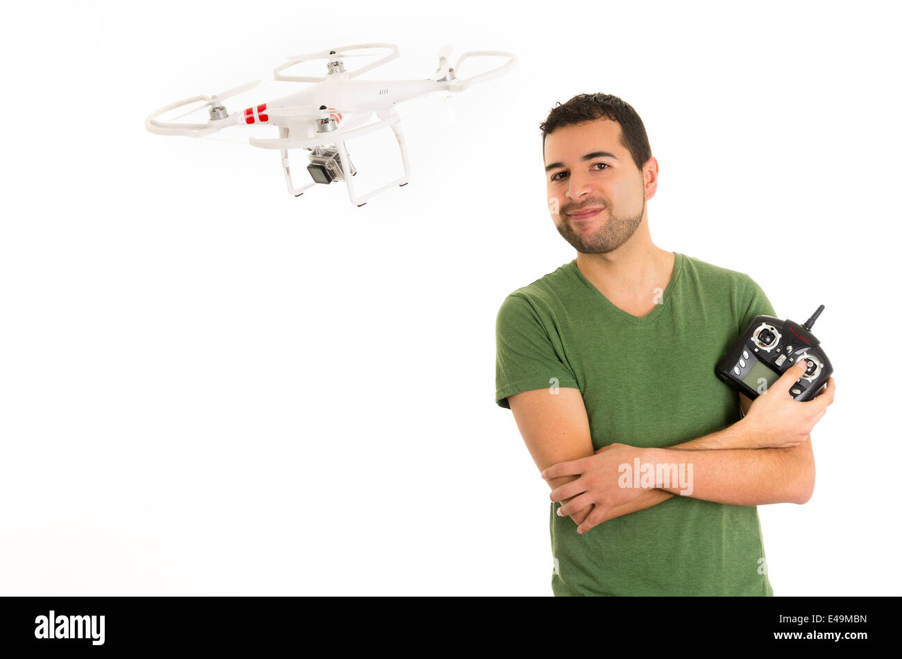 young man with quadcopter drone Stock Photo - Alamy
