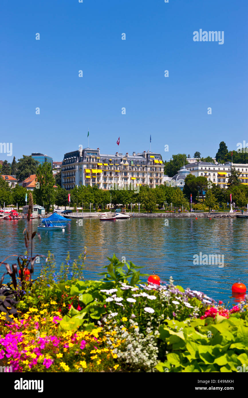 Switzerland, Canton Vaud, Lausanne, Lake Geneva, Harbour of Ouchy ...