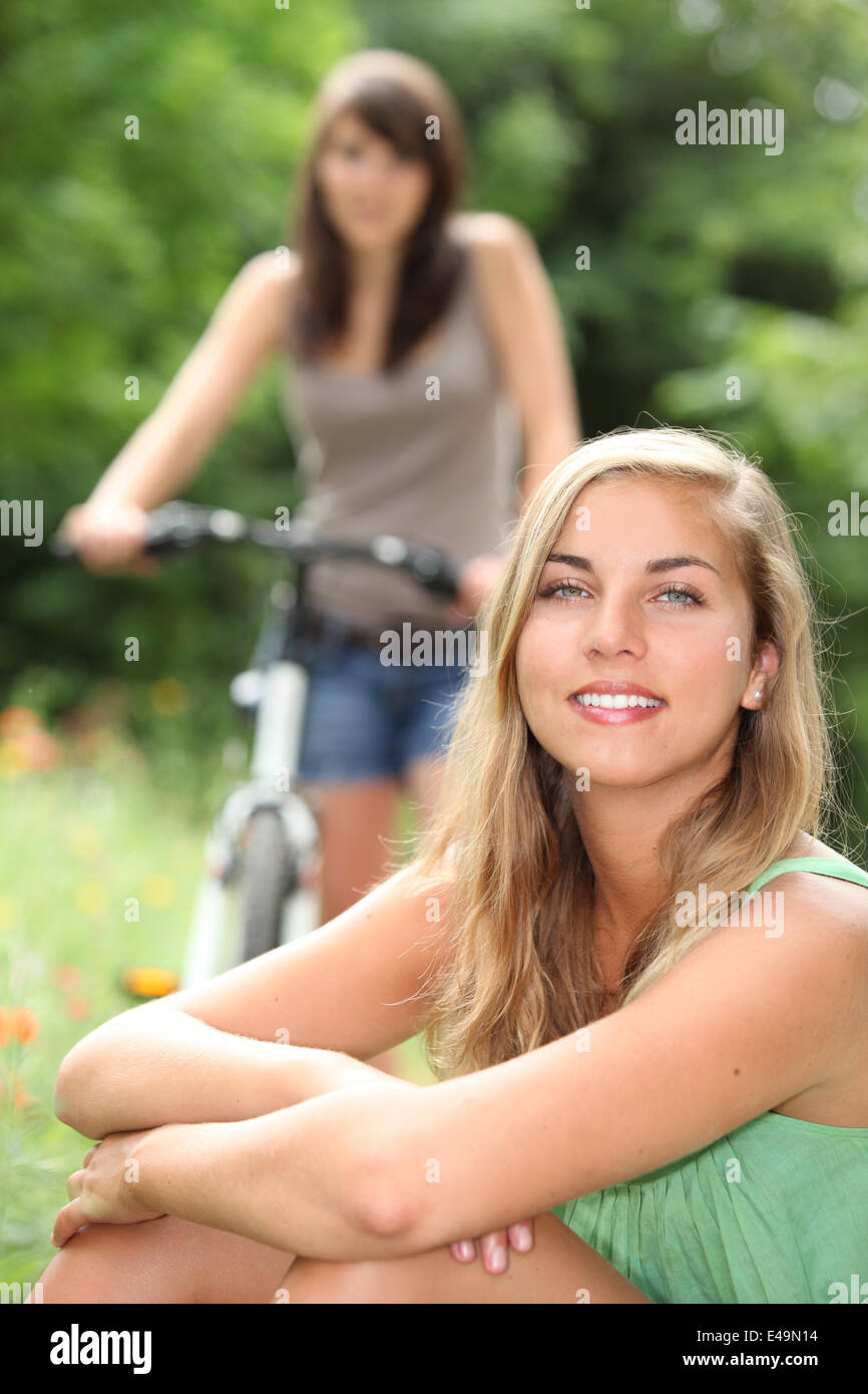 Two teenage girls in the countryside Stock Photo - Alamy