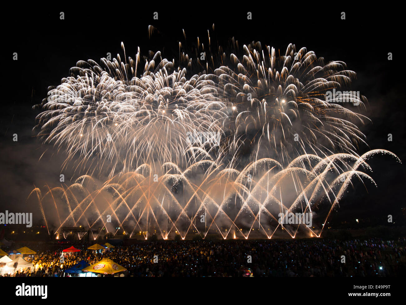 Zagreb, Croatia. 6th July, 2014. Fireworks light up the sky during the ...