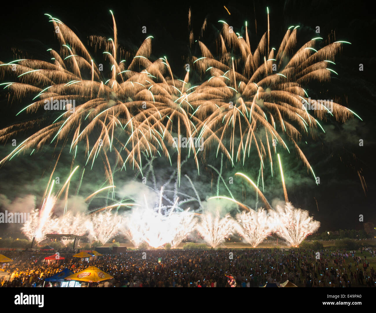 Zagreb, Croatia. 6th July, 2014. Fireworks light up the sky during the ...