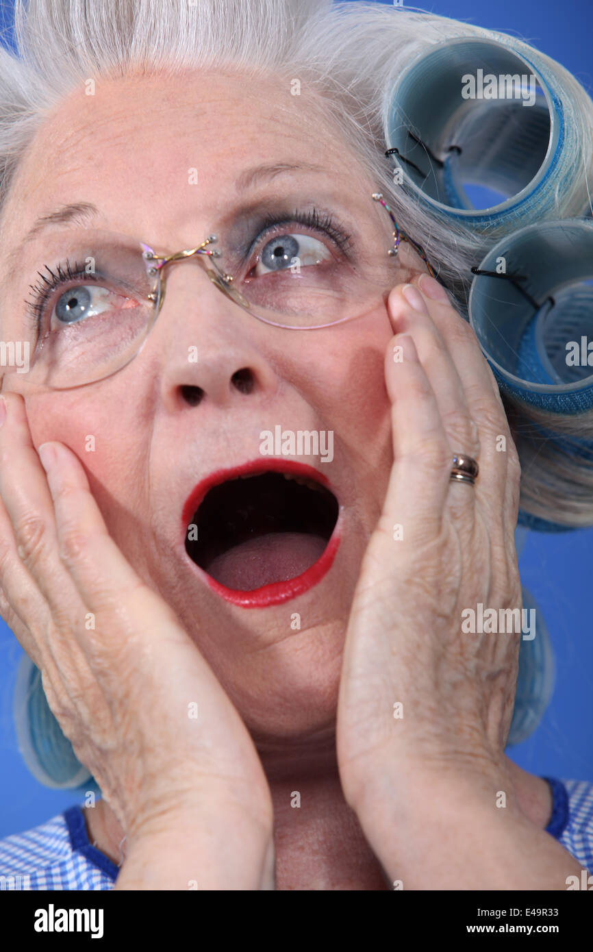 Shocked old lady Stock Photo - Alamy