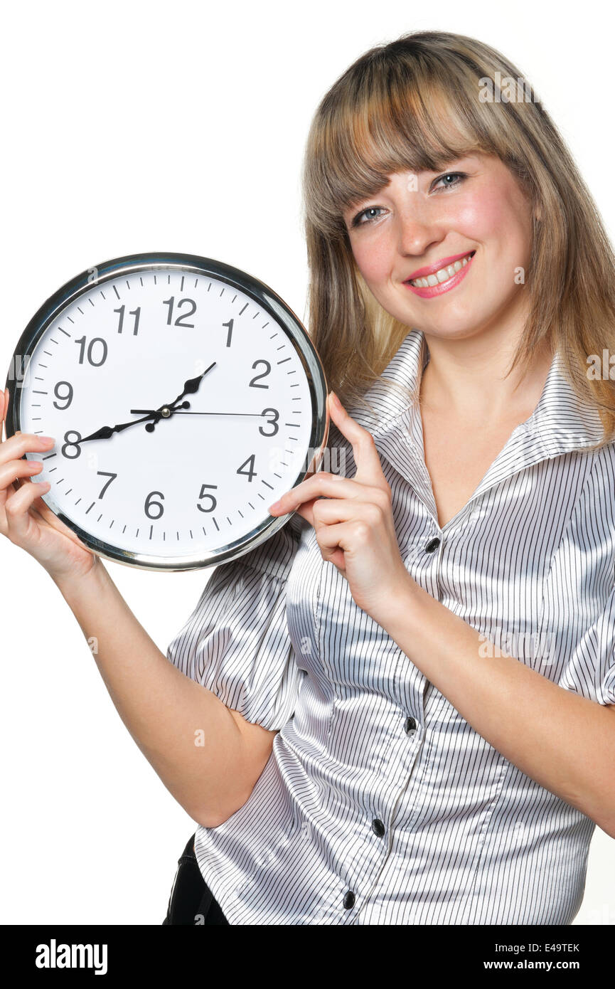 The business woman with clock in hands Stock Photo - Alamy