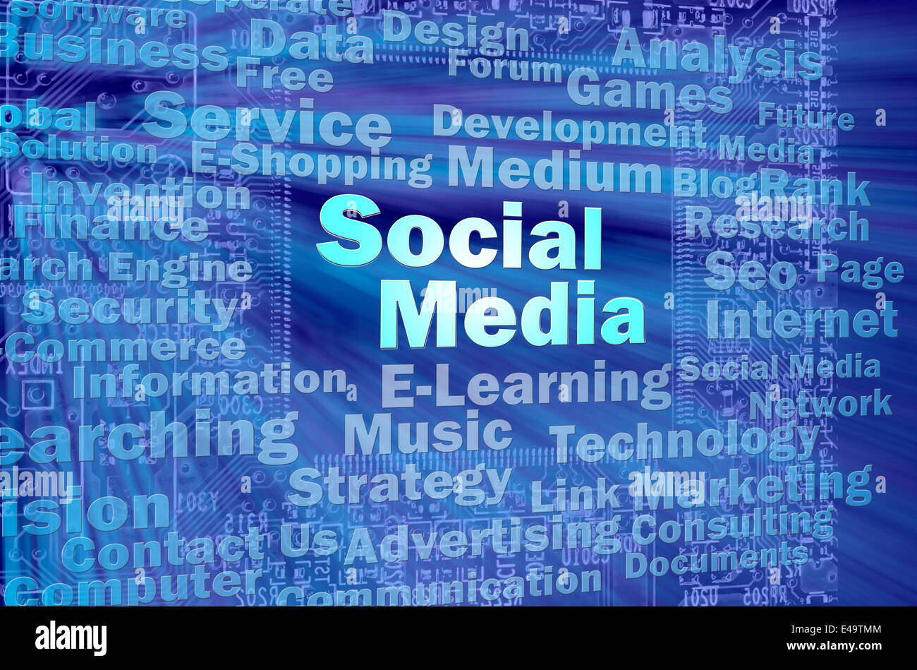 Social media concept in blue virtual space Stock Photo - Alamy