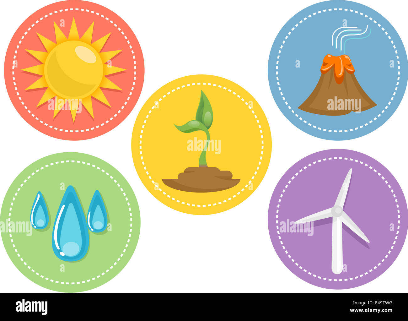 Icon Illustration Featuring Different Sources of Renewable Energy Stock ...
