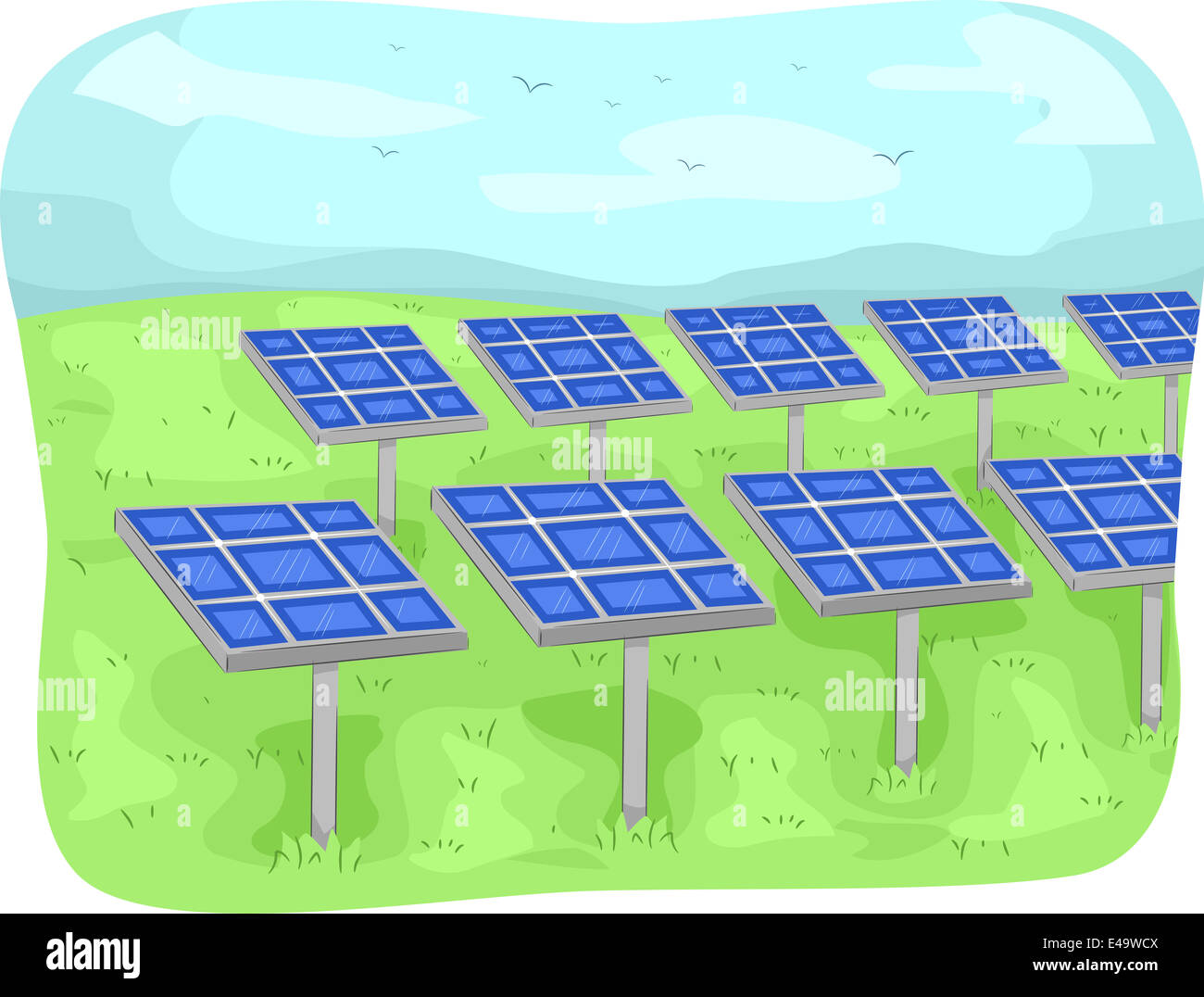 Illustration Featuring Solar Panels in an Open Field Stock Photo - Alamy