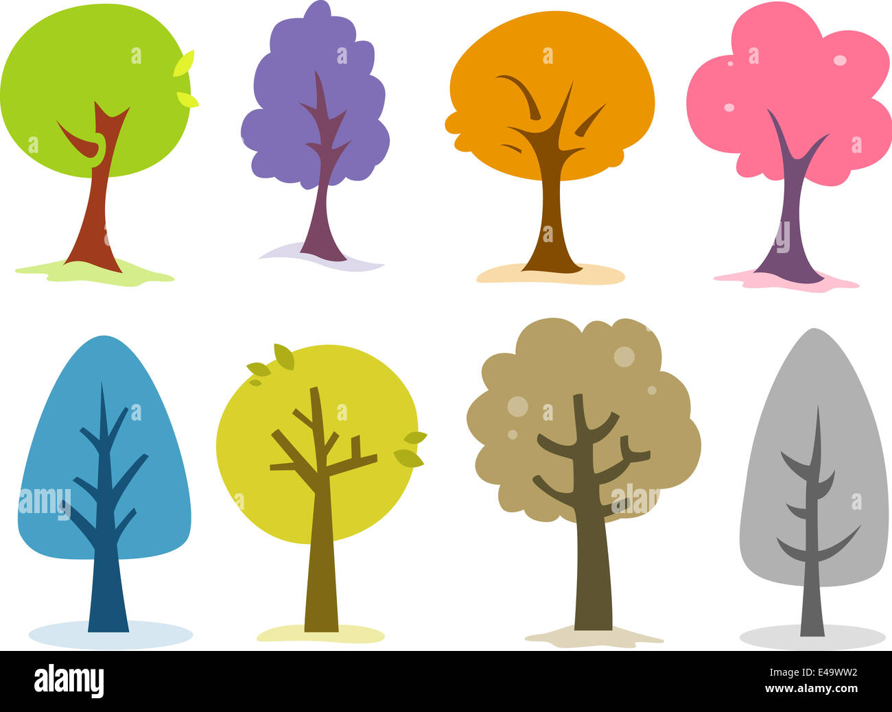 Illustration Featuring Trees of Different Shapes, Colors, and Sizes ...