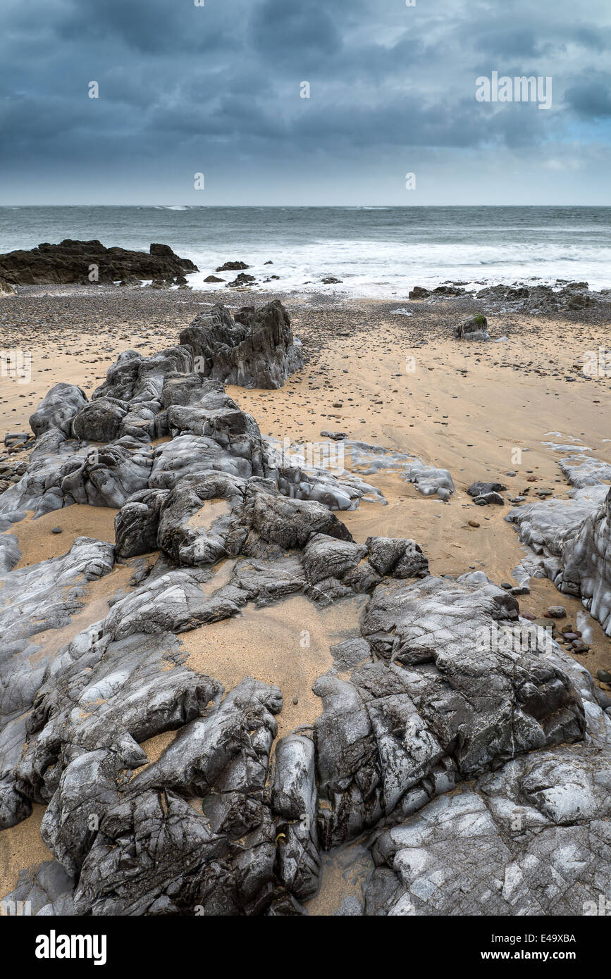 Long exposure landscape beach scene with moody sky Stock Photo - Alamy