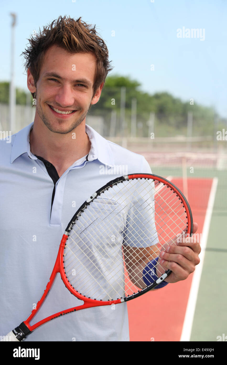 tennis player with racket Stock Photo - Alamy