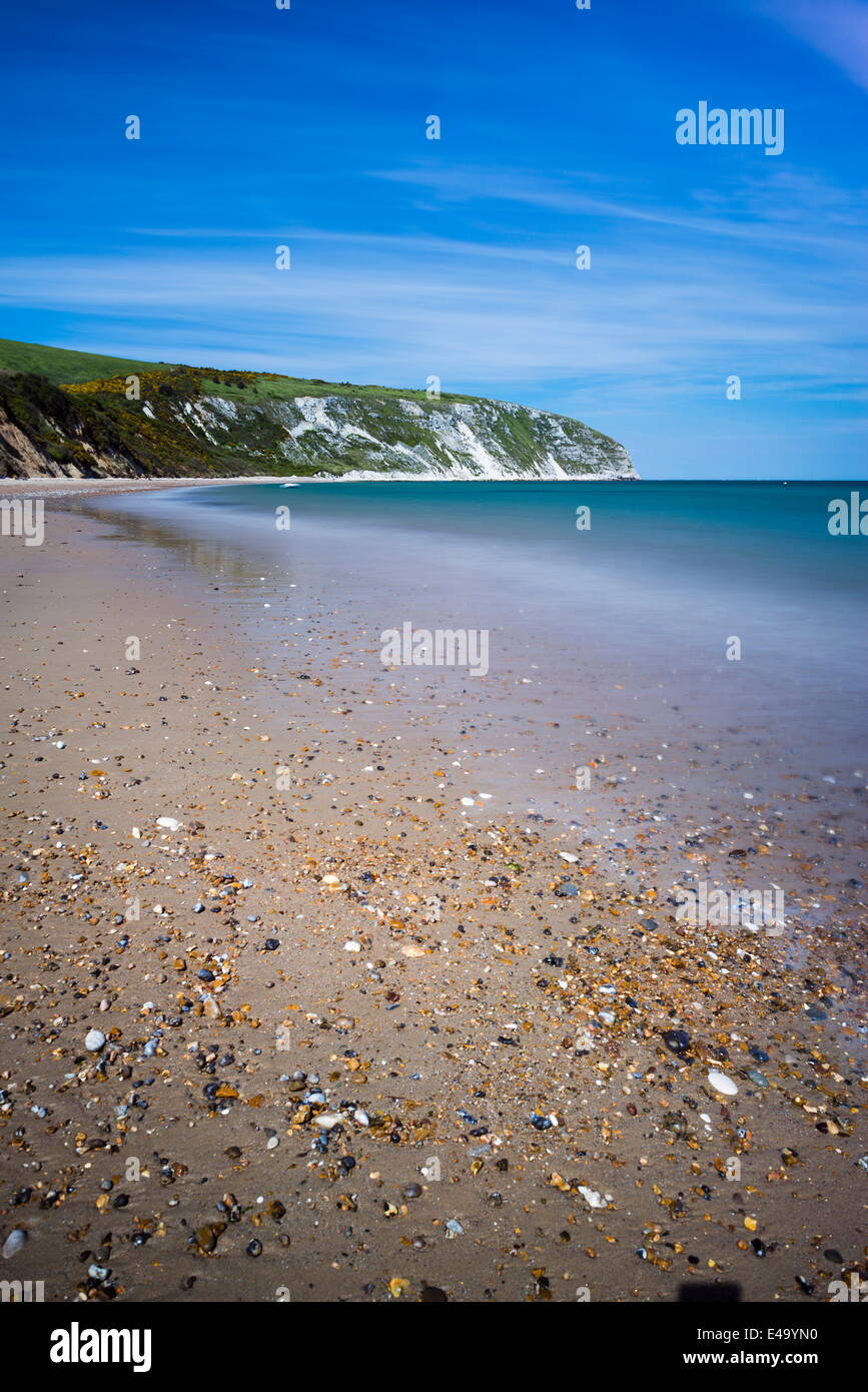 Swanage Beach and white cliffs, Dorset, England, United Kingdom, Europe ...
