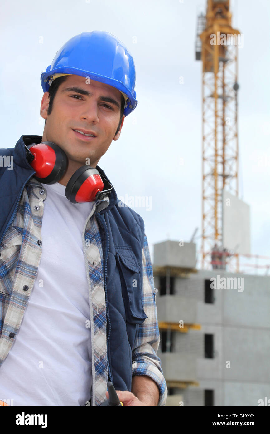 Construction worker on site Stock Photo - Alamy