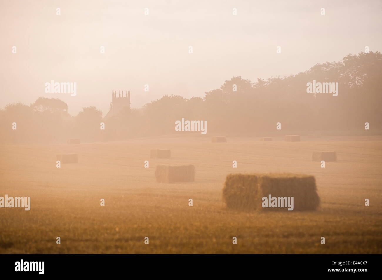 Misty sunrise at St. James Church at Longborough, a village in The ...