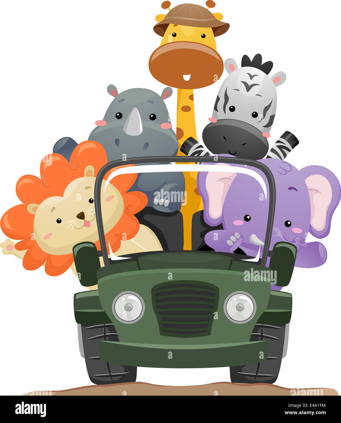 Illustration Featuring Cute Safari Animals on a Road Trip Stock Photo ...