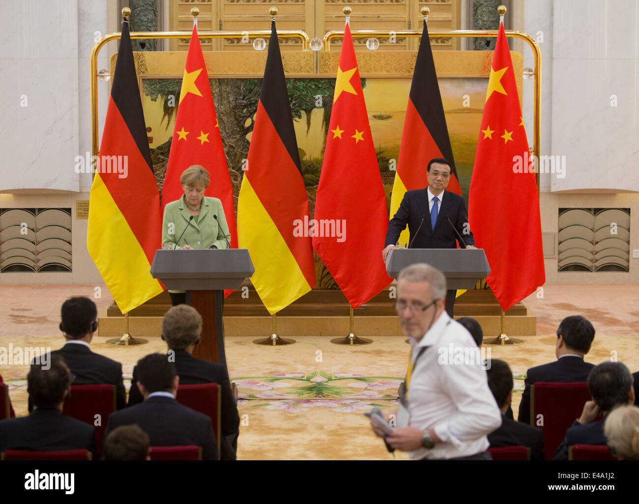 Beijing, China. 07th July, 2014. German Chancellor Angela Merkel (L ...